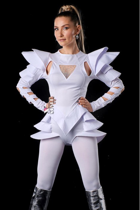 Futuristic White Bodysuit with Voluminous Details buy online store ...
